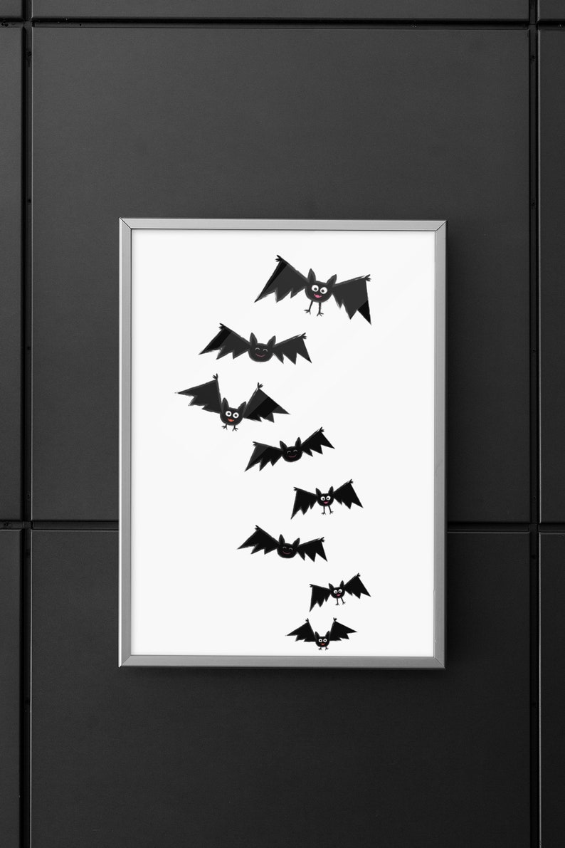 Bats Art Print, Bat Wall Decor, Easy Halloween Decor, Popular ...