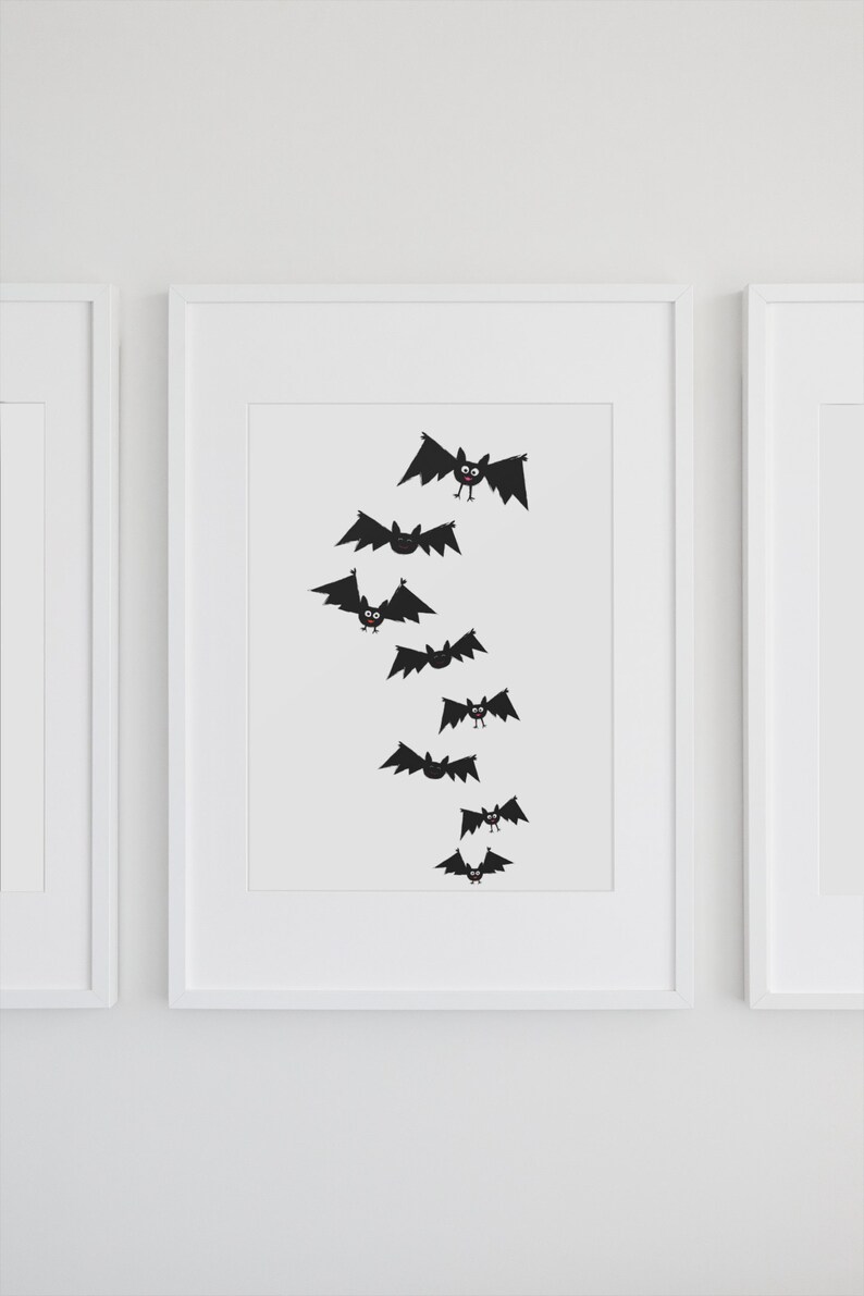 Bats Art Print, Bat Wall Decor, Easy Halloween Decor, Popular ...