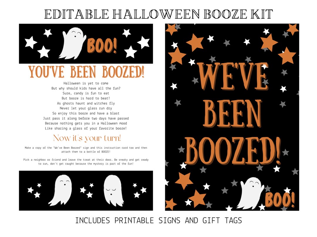 You've Been Boozed, You've Been Booed, Booed Sign, Halloween Favor Tag ...