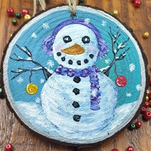 Snowman Decoration, Merry and Bright, Original Acrylic Snowman Painting ...