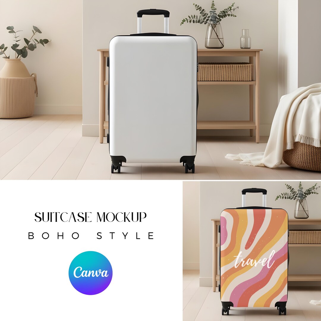 Editable Suitcase Mockup for Canva, Print on Demand Luggage Design ...