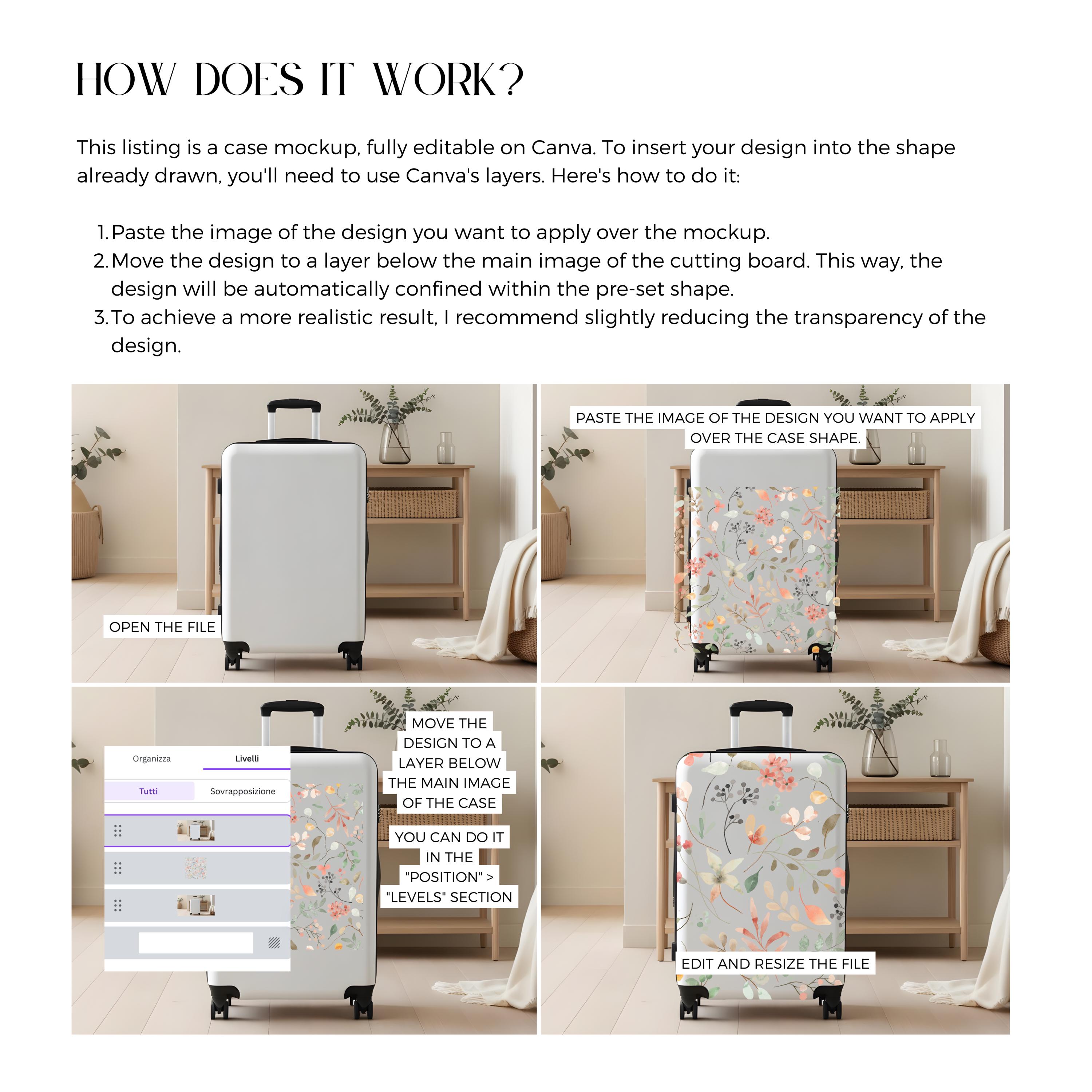Editable Suitcase Mockup for Canva, Print on Demand Luggage Design ...