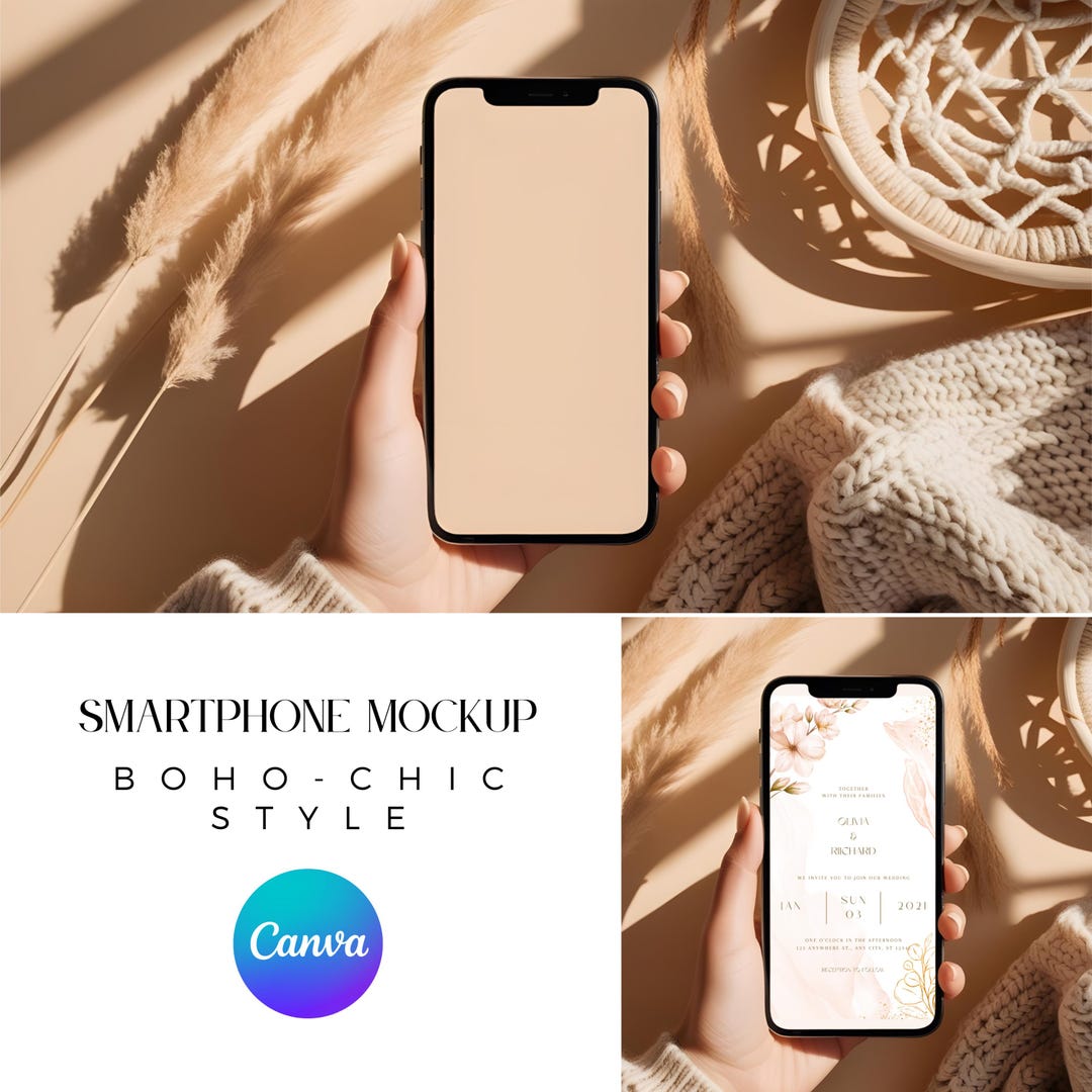 Canva iPhone Screen Mockup, Smartphone Screen Device Mockup, Canva ...