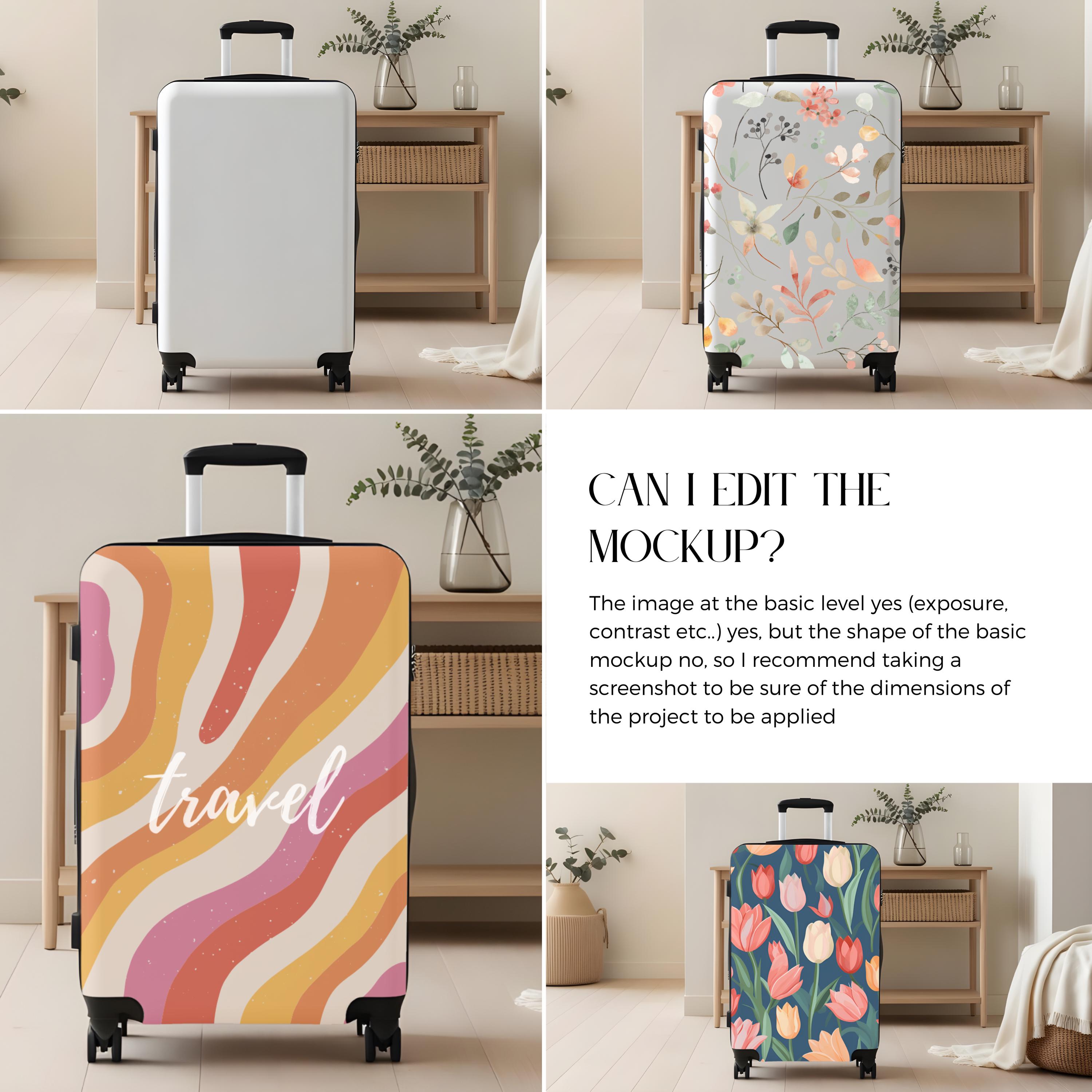 Editable Suitcase Mockup for Canva, Print on Demand Luggage Design ...