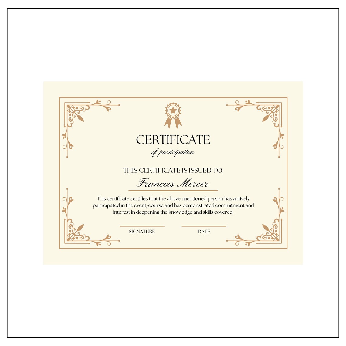 Elegant Editable Certificate of Participation Canva Template ...