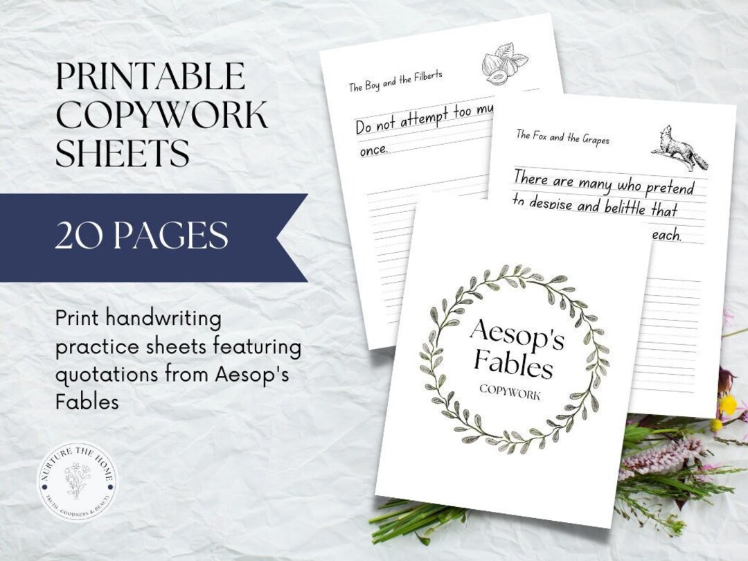 Aesop's Fables Copywork: Handwriting Practice Sheets (PDF) - Etsy
