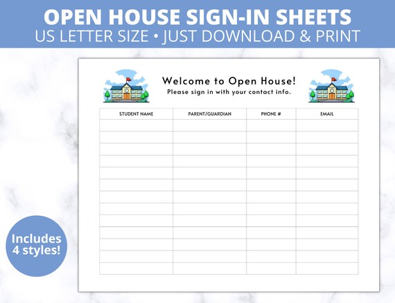 School Open House Printable Sign-in Sheets - Etsy