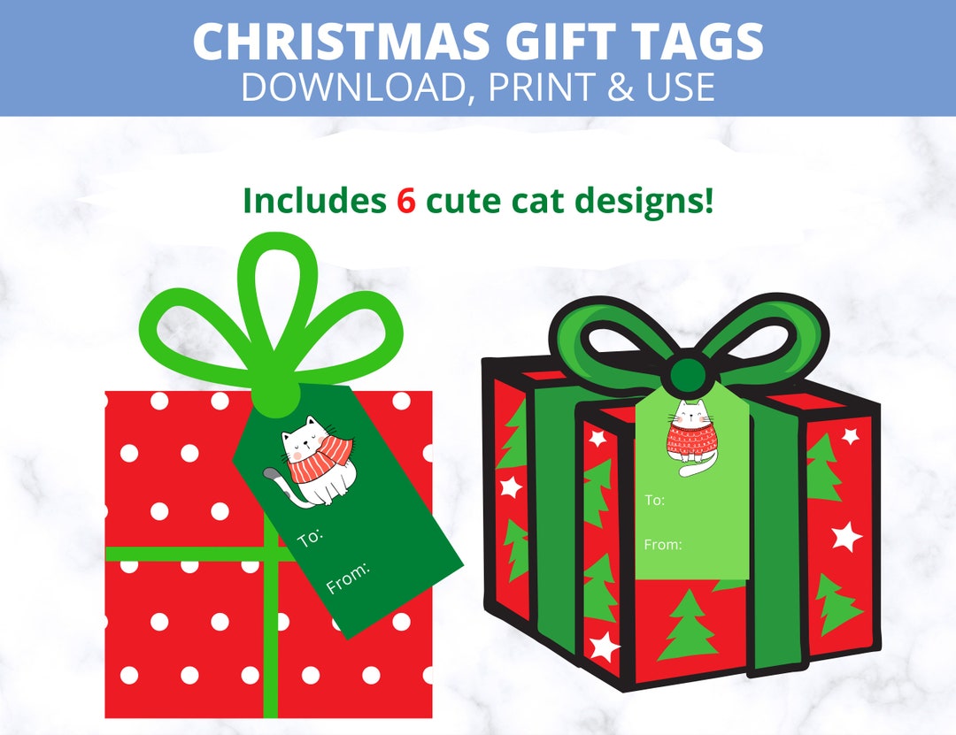 Cat Christmas Gift Tags Printable - Etsy