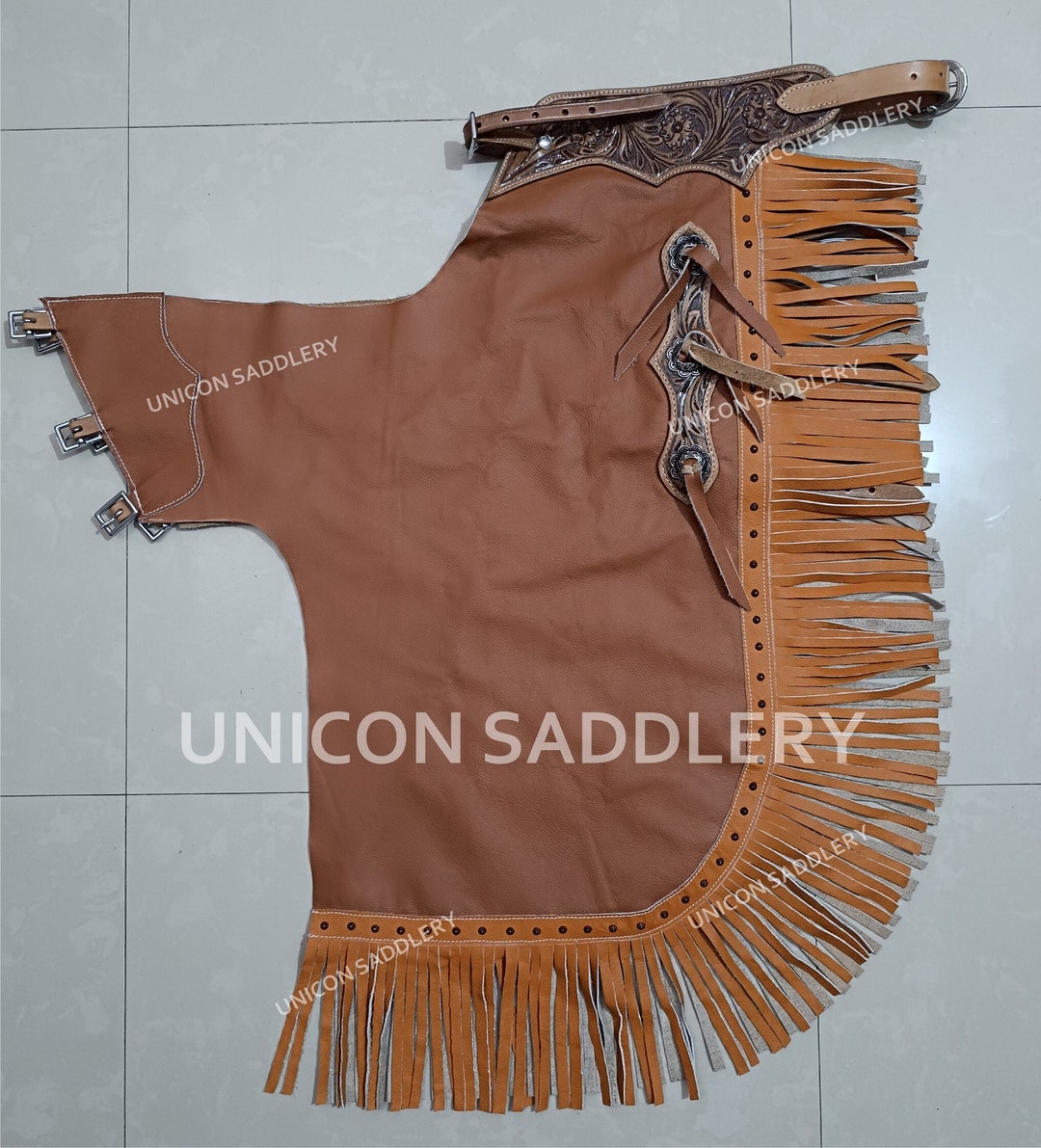 Custom Made Western Fringe Chinks Sand Color Suede Chinks Floral ...