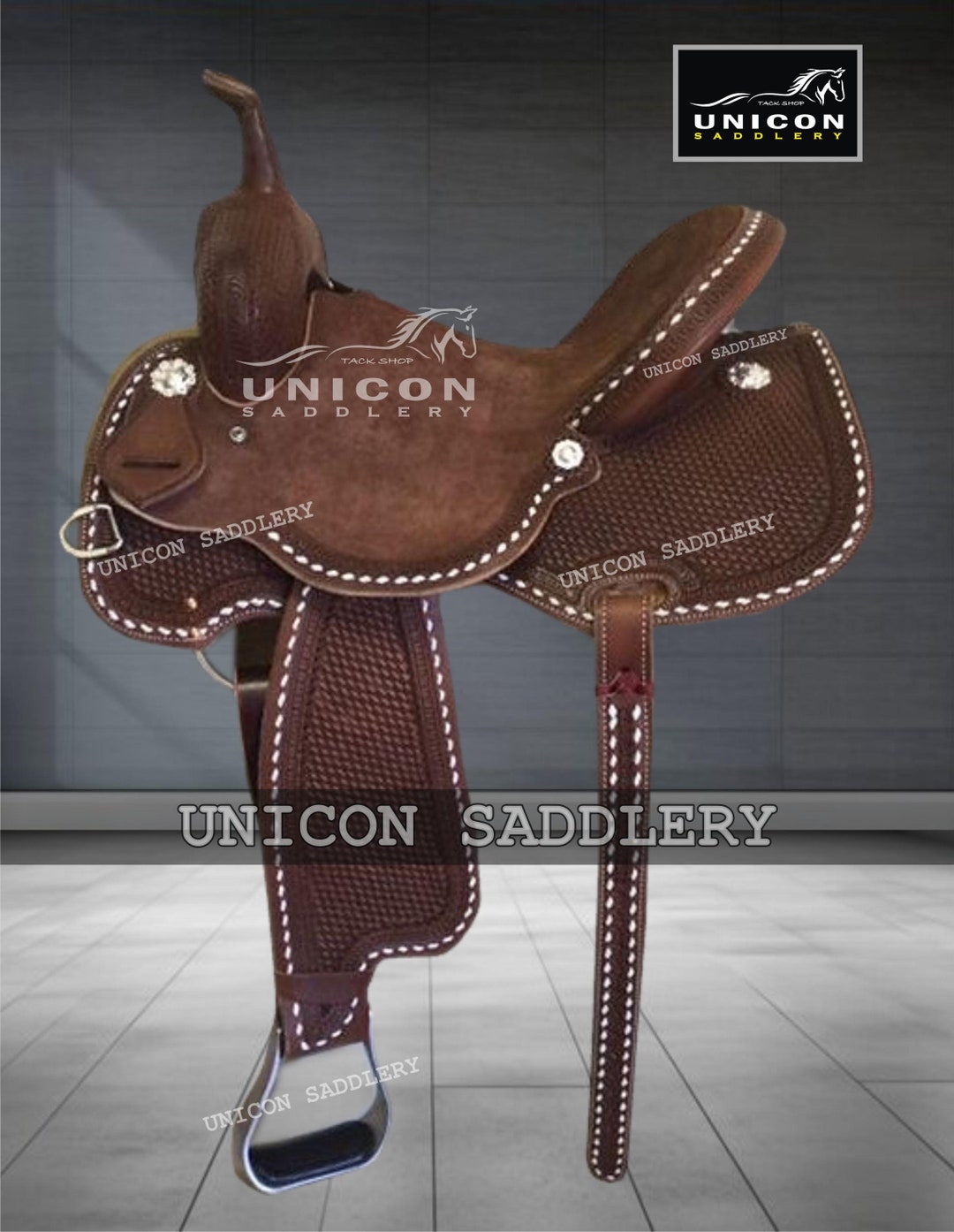 Handmade Brown Leather Western Barrel Racing Saddle With Matching Tack ...