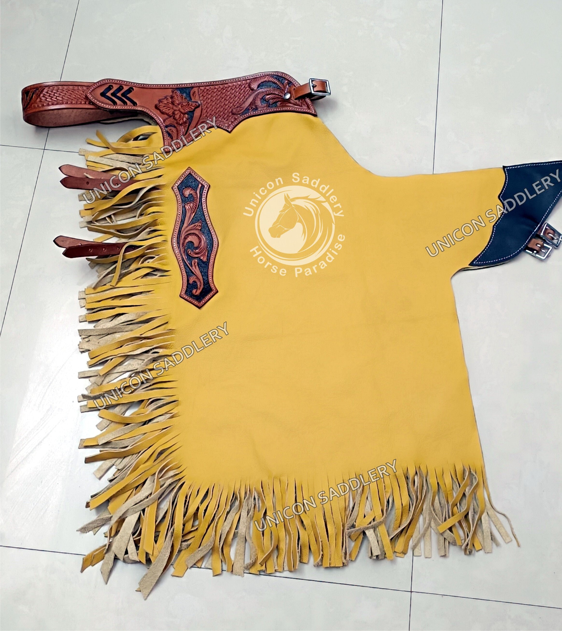 Custom Made Western Fringe Chinks Yellow Color Leather Chinks Horse ...
