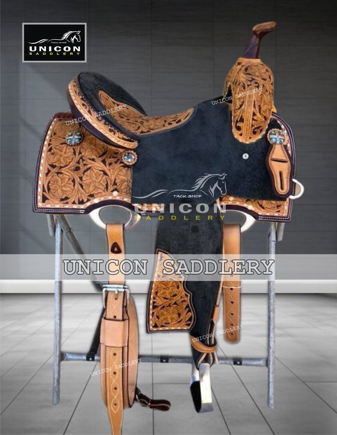 Western Barrel Racing Horse Saddle With Matching Tack Set (head Stall ...