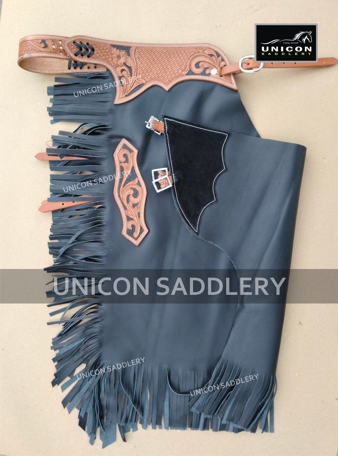 Custom Made Black Western Fringe Chinks Leather Chinks Horse Riding ...