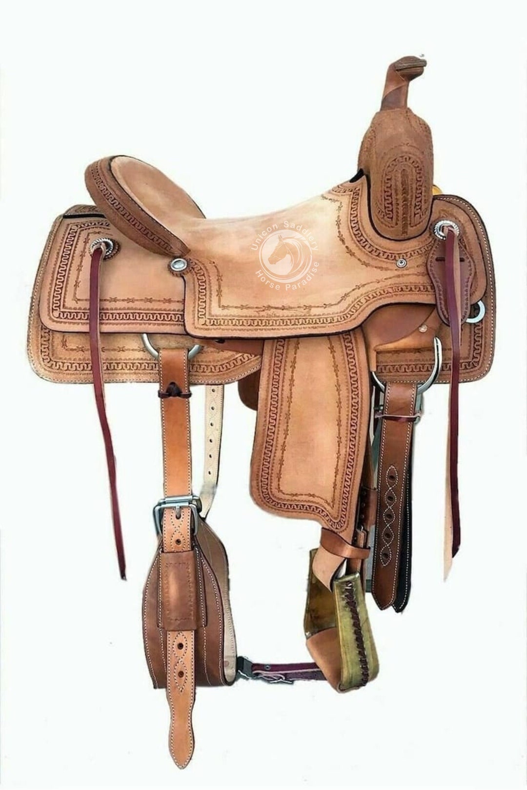 Handmade Western Leather Ranch Cutter Saddle With Tack Set - Etsy