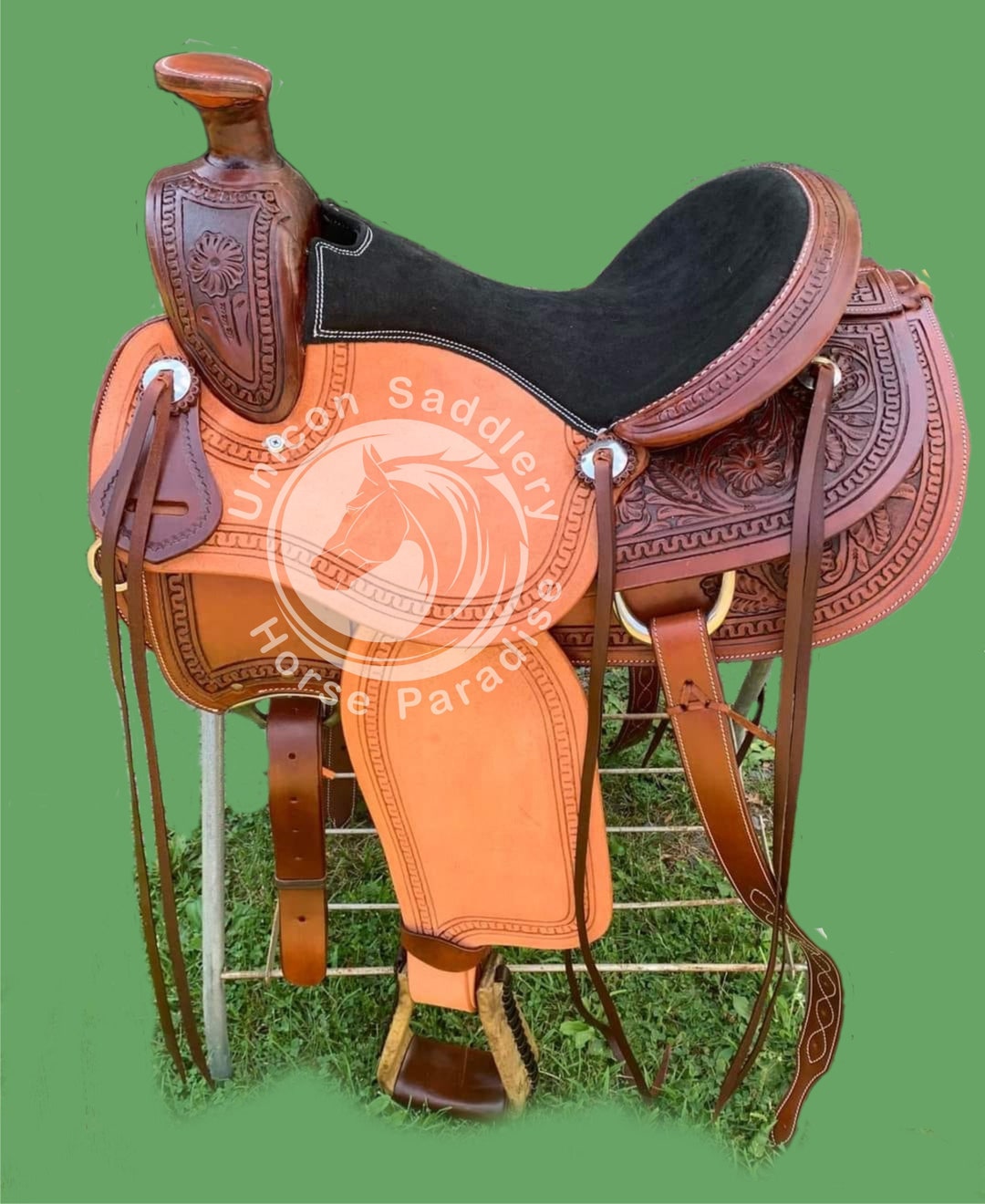 Western Barrel Horse Racing Leather Saddle With Matching Tack Set head ...