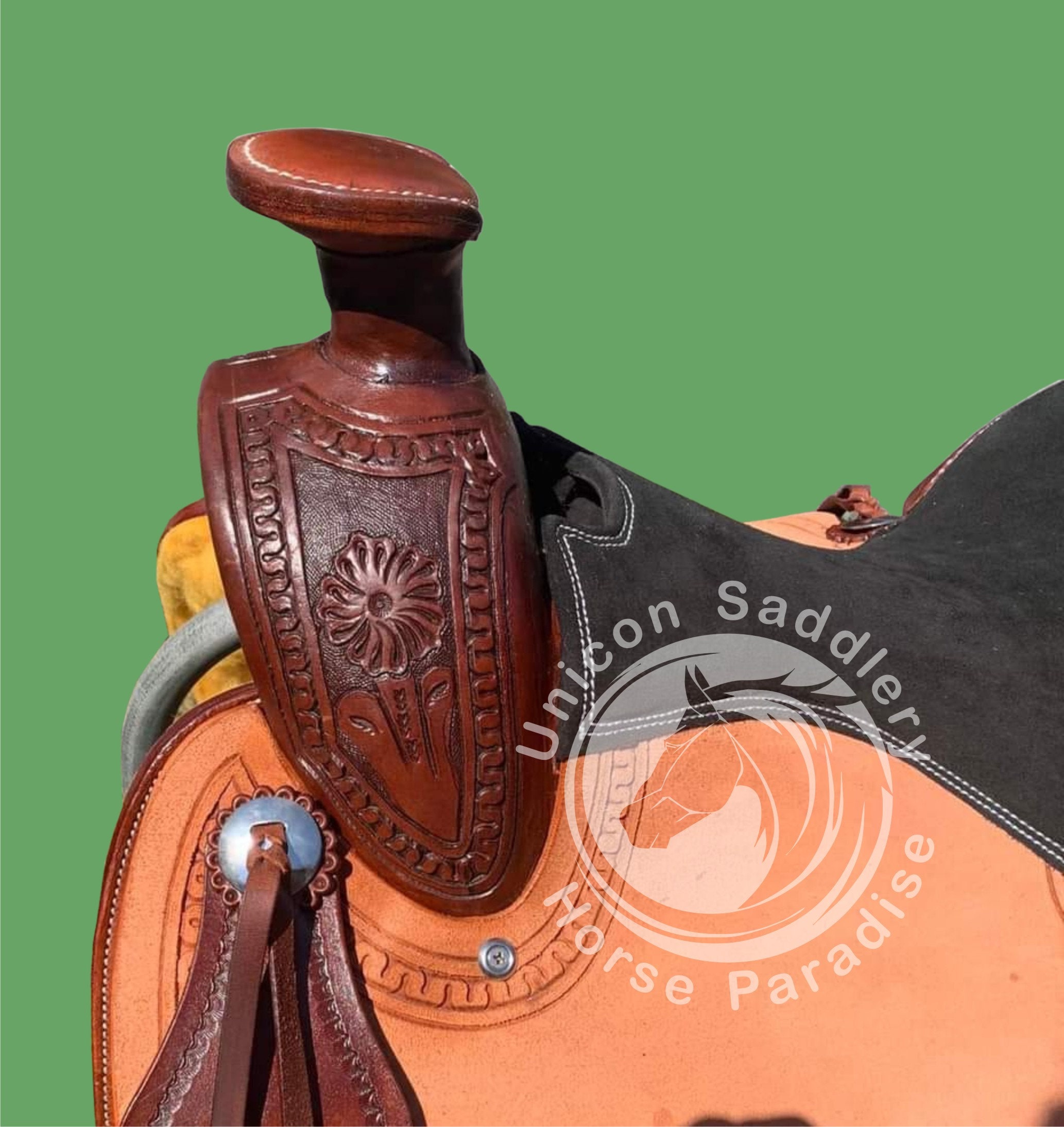 Western Barrel Horse Racing Leather Saddle With Matching Tack Set head ...