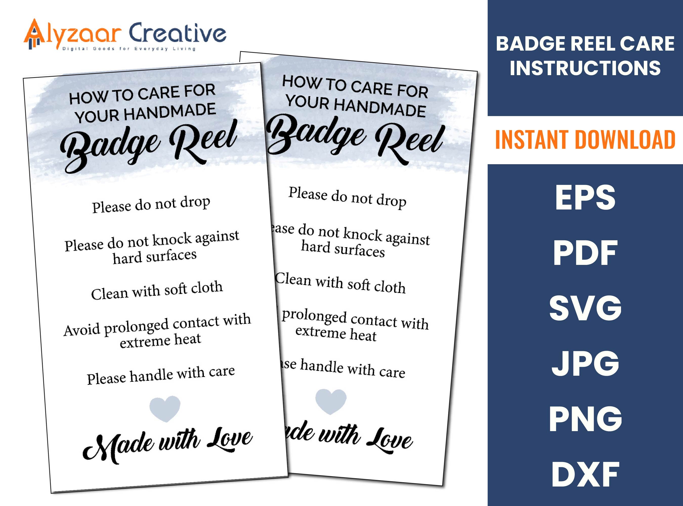 READY TO PRINT Badge Reel Care Instructions Card | Badge Reel Care ...