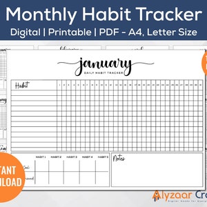 Monthly Habit Tracker Printable Landscape Habit Tracker - Etsy