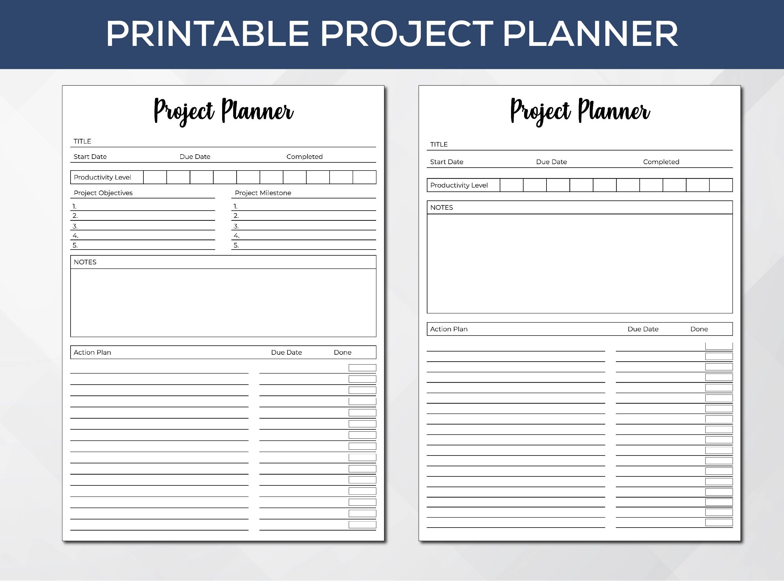 Simple Project Planner Printable Productivity Planner Task Tracker ...