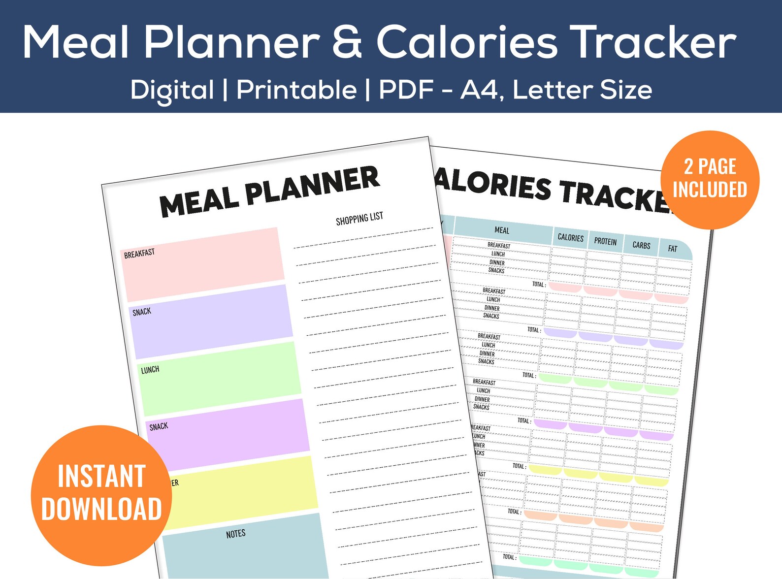 Printable Calorie Tracker & Meal Planner | Calorie Tracker | Monthly ...