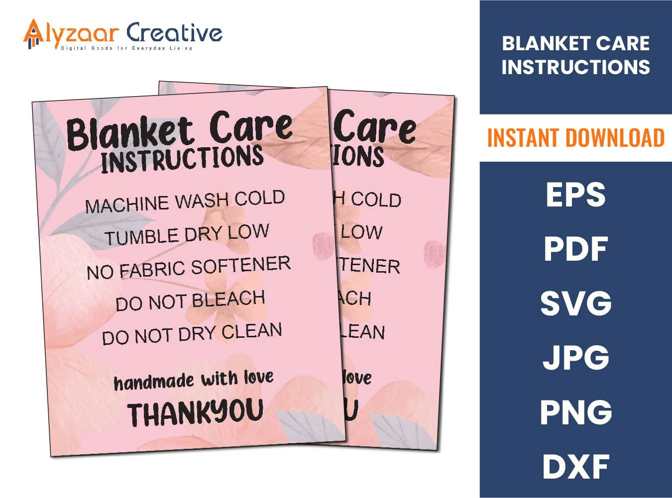 Blanket Care Card | Printable Blanket Care Card SVG| Printable ...