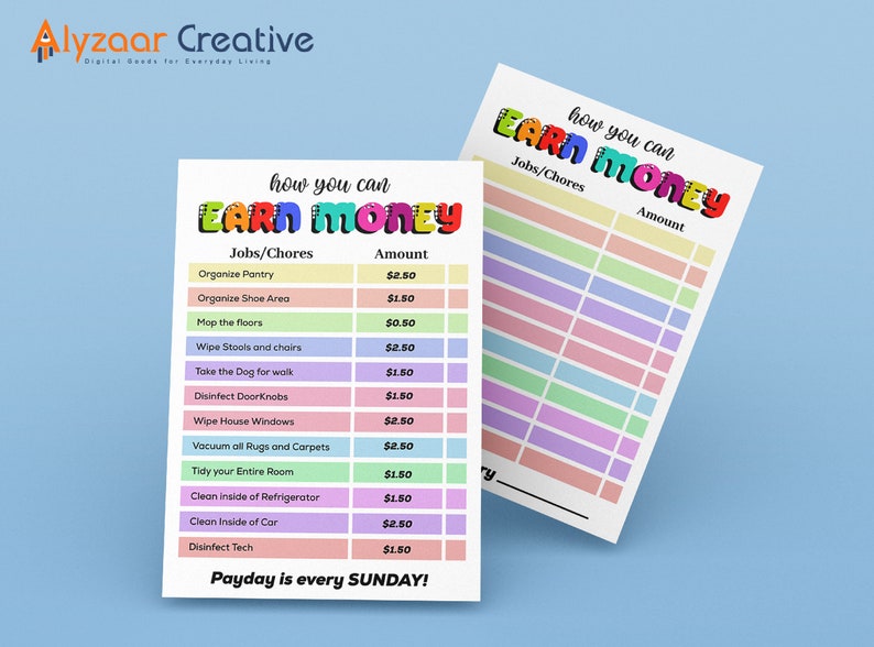 How to Earn Money Chore Chart | Editable Allowance Chart | Chore Chart ...