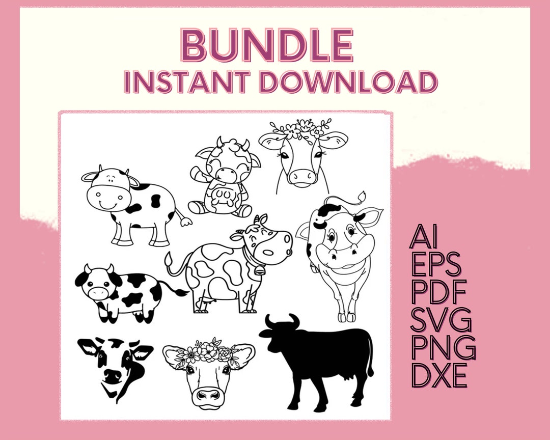 Cute Cow SVG Baby Cow Svg Cow Svg BUNDLE Floral Cow Svg - Etsy