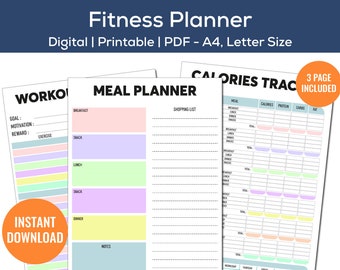 Fitness Planner Printable, Digital Weight Loss Journal, Editable Canva ...
