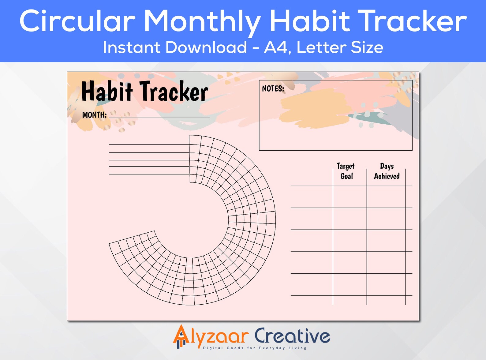Circle Daily Habit Tracker PDF in Sizes A4, Letter Printable Circle ...
