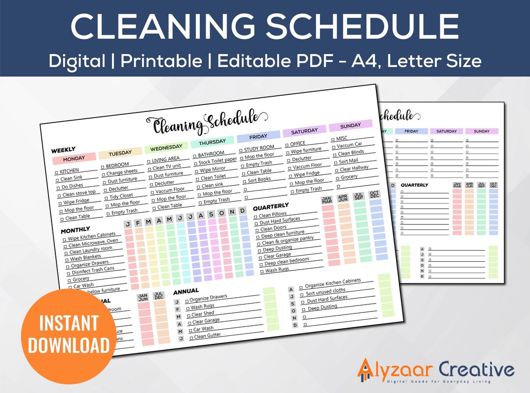 Editable Cleaning Schedule Printable Weekly Cleaning Schedule Printable ...