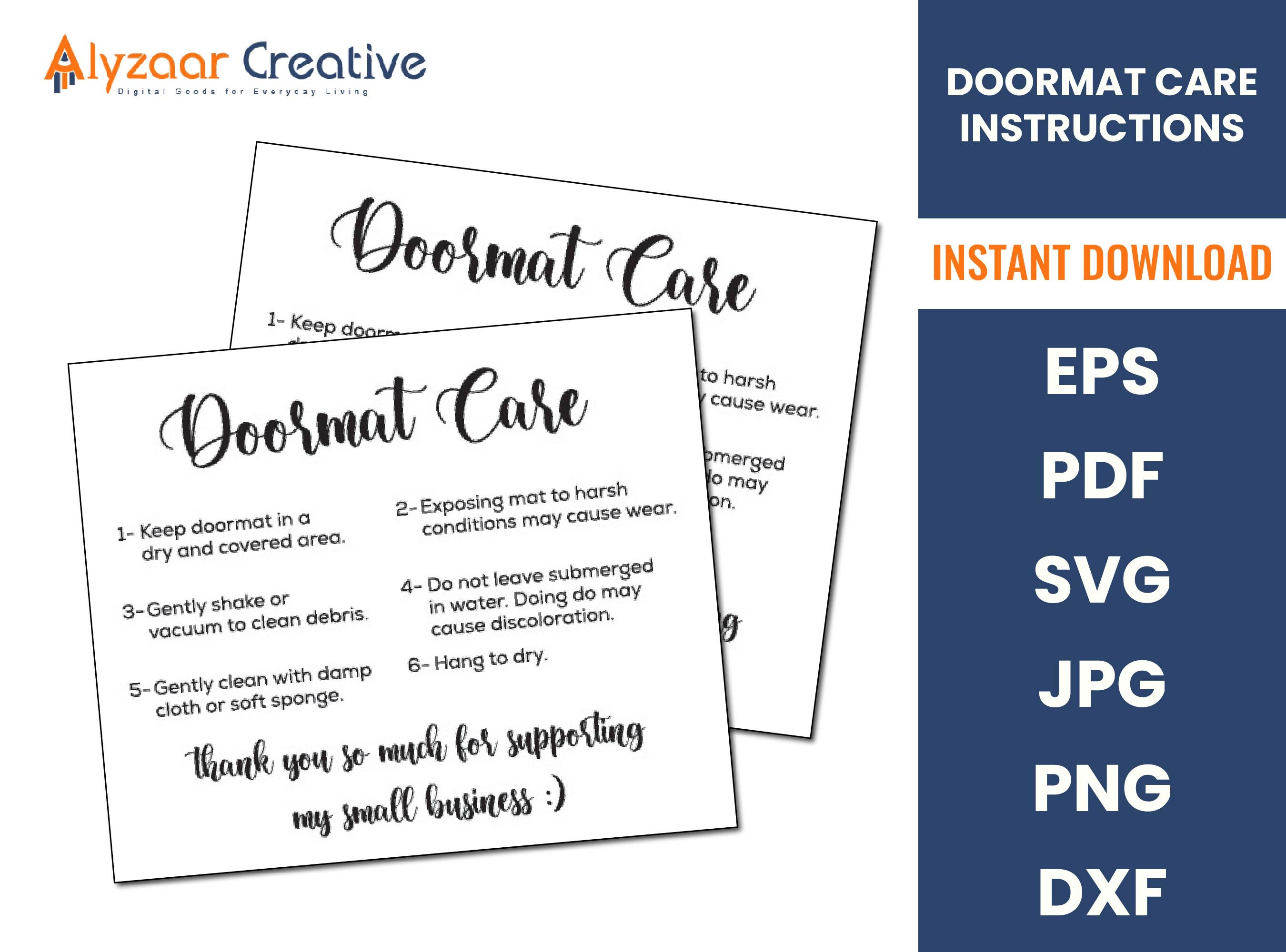 Printable Doormat Care Card | Doormat Care Cards SVG | Floor Mat ...