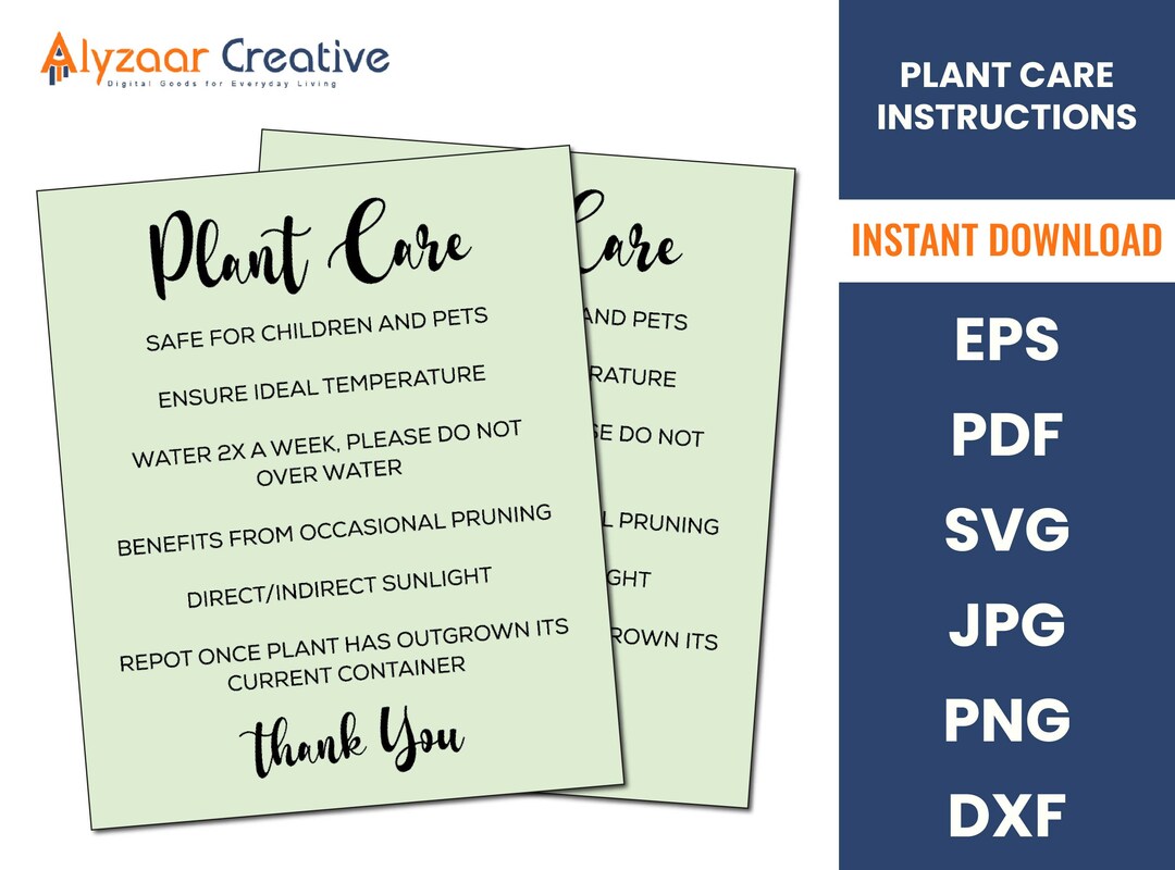 PLANT CARE Instructions Card | Houseplant Garden Labels | Plant Care ...