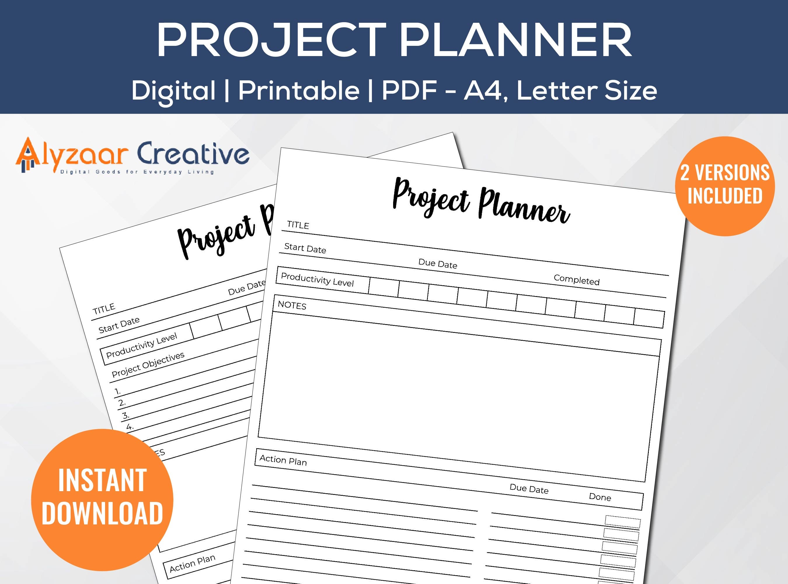 Simple Project Planner Printable Productivity Planner Task Tracker ...