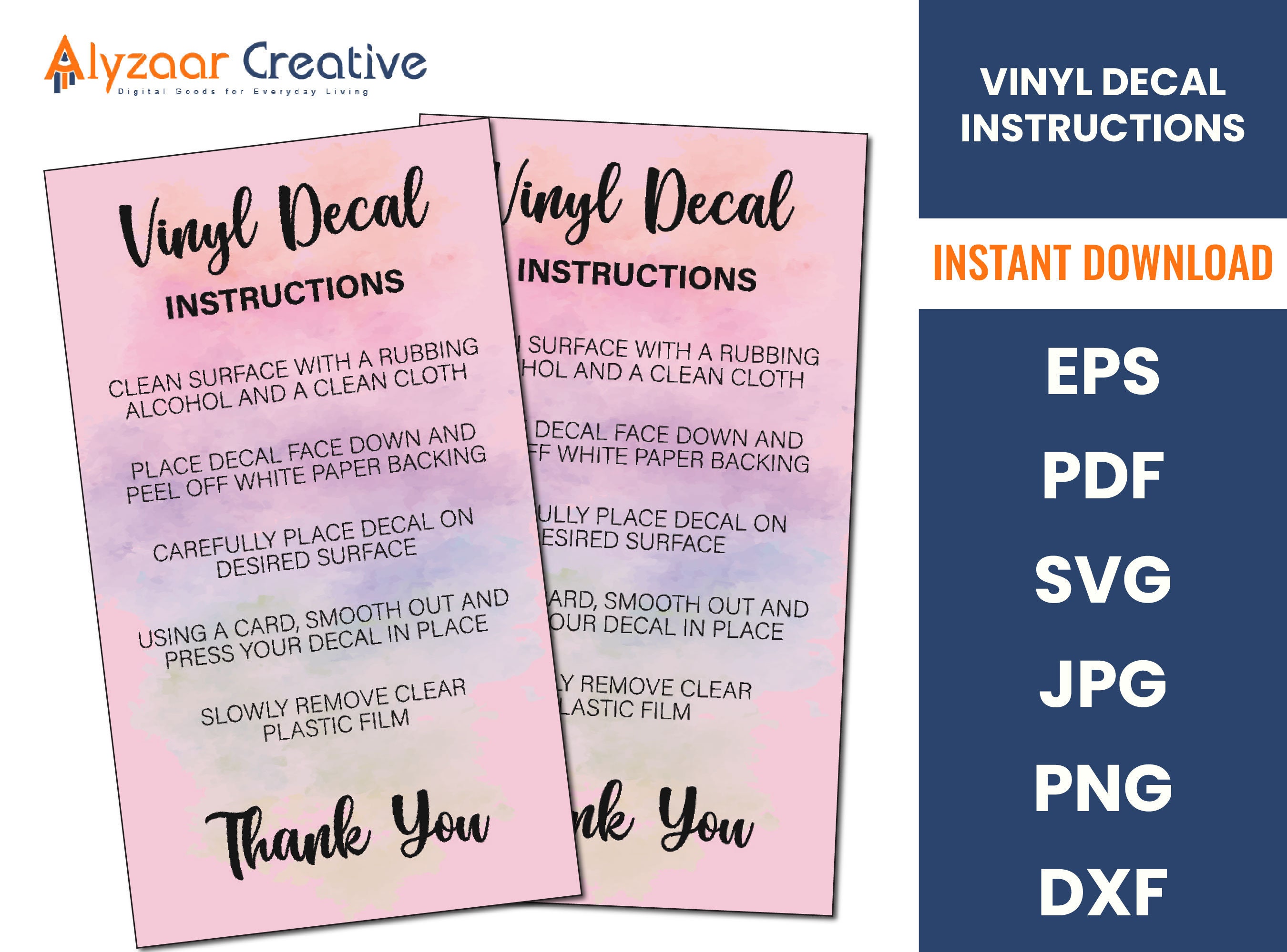 INSTANT DOWNLOAD Printable Decal Application Care Card Template | Decal ...