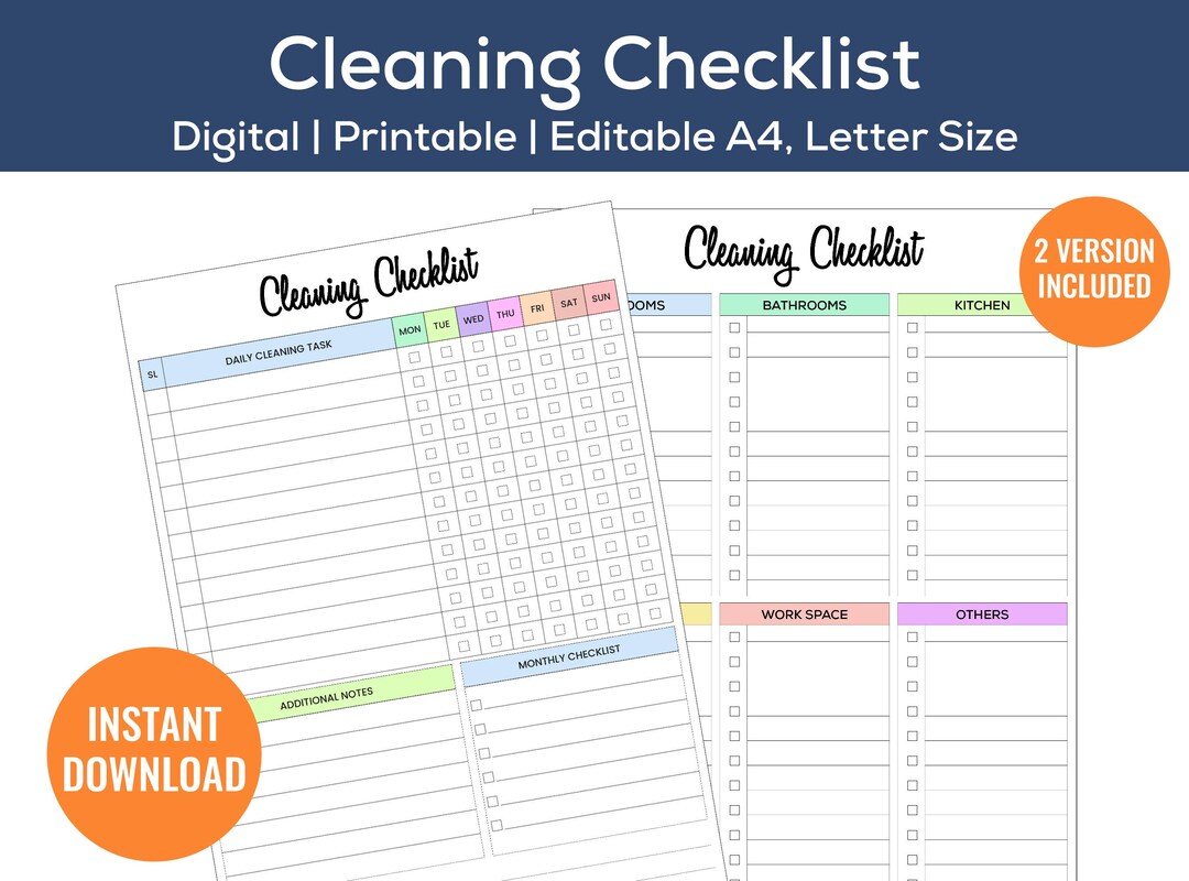 7 Day Home Cleaning Planner Schedule Printable Download | Cleaning ...