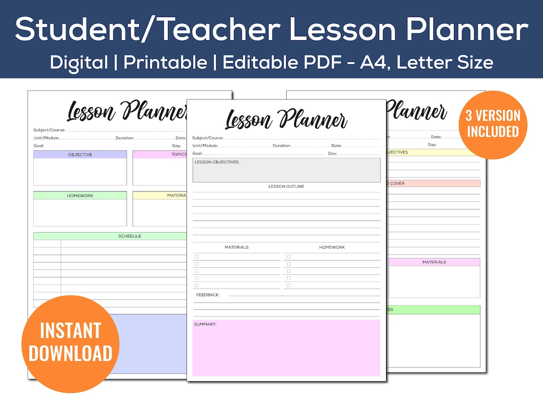 Editable Lesson Plan Template | Lesson Planner Printable | Homeschool ...