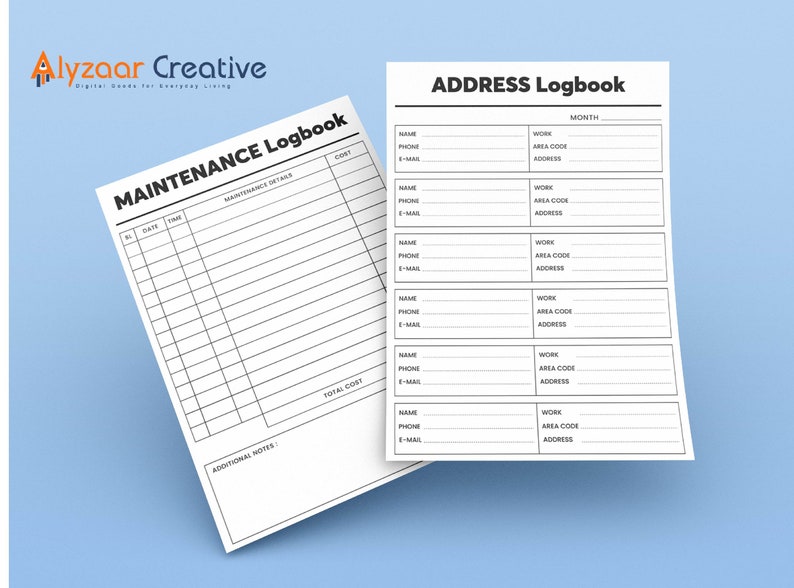 Printable Detailed Address Book Vehicle Maintenance Log Contact List ...