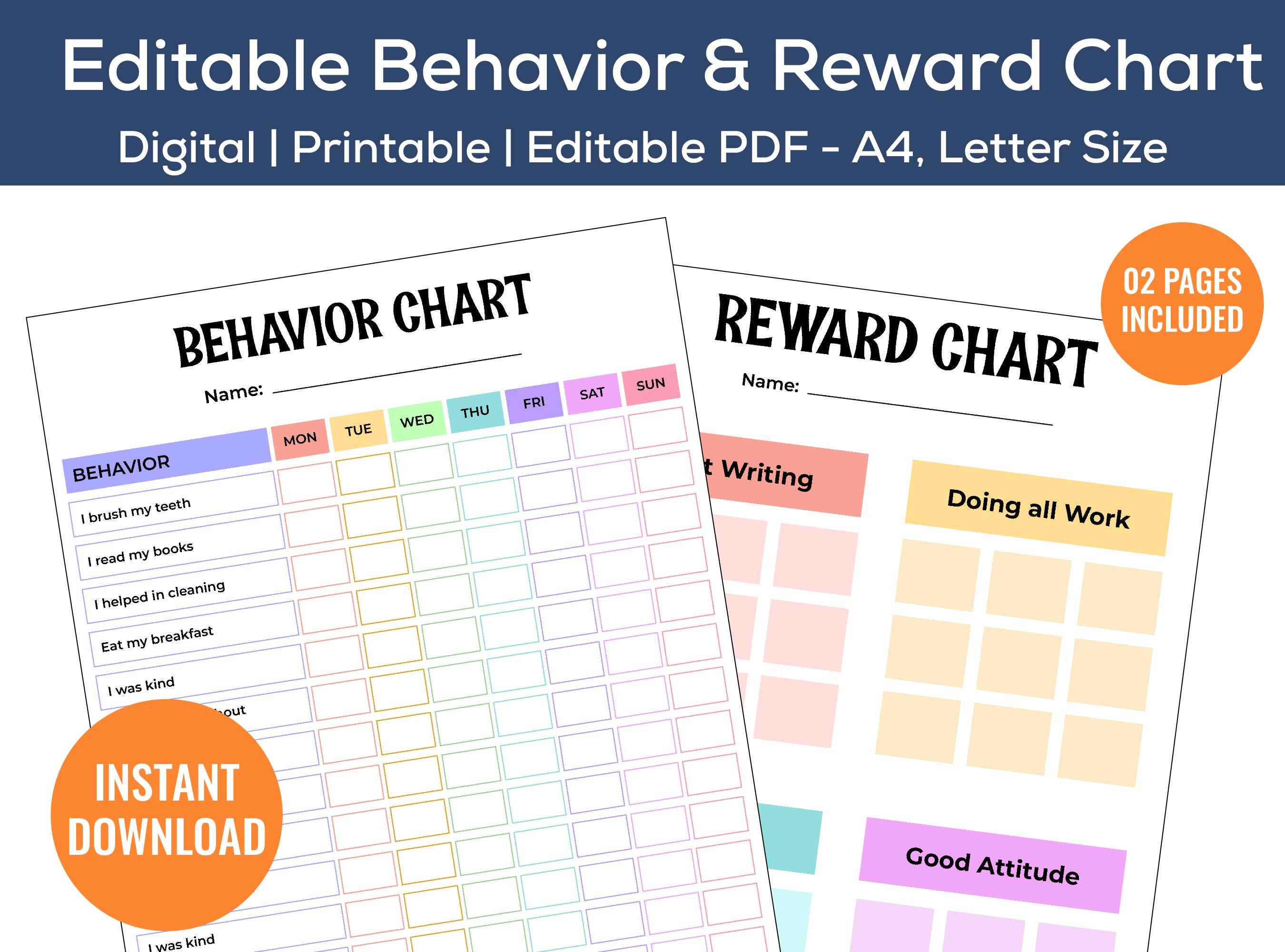 Editable Behavior Chart for Kids Editable Reward Chart for Kids ...