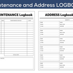 Printable Detailed Address Book Vehicle Maintenance Log Contact List ...