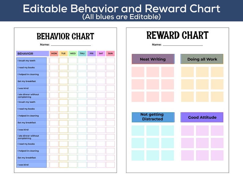 Editable Behavior Chart for Kids Editable Reward Chart for Kids ...