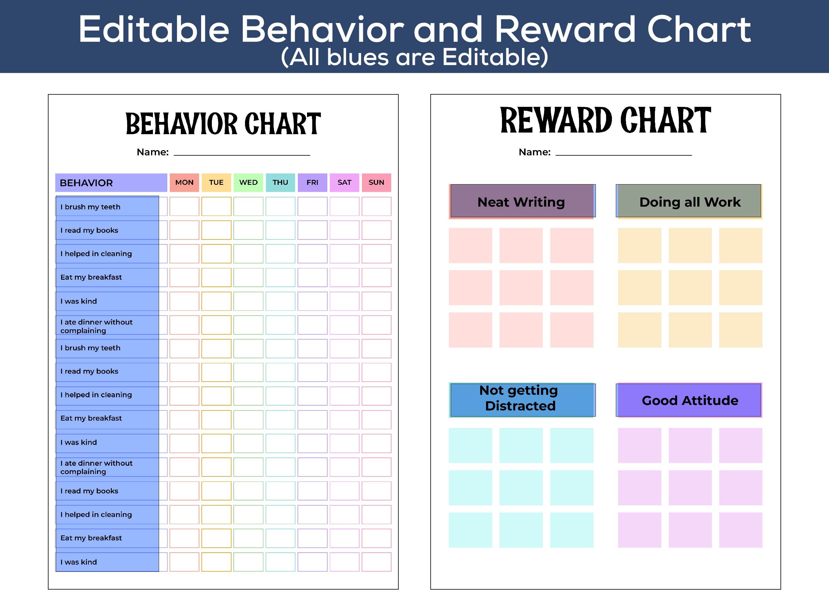 Editable Behavior Chart for Kids Editable Reward Chart for Kids ...