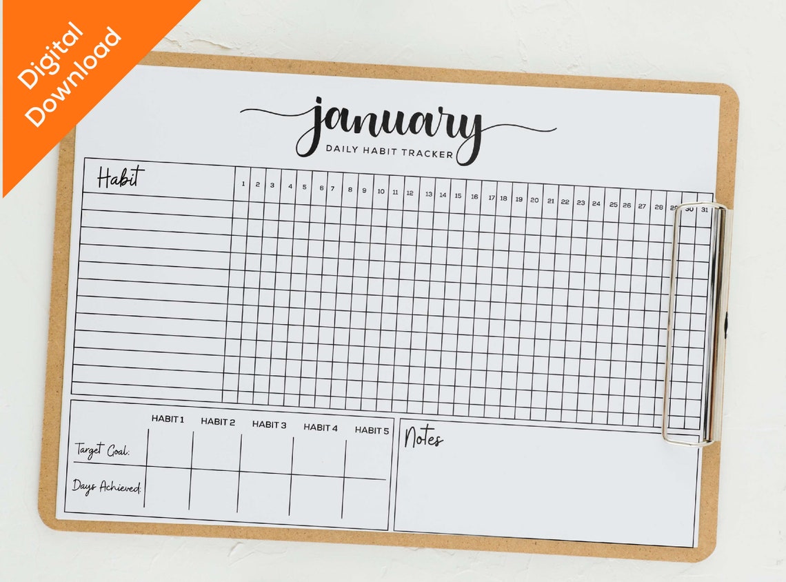 Monthly Habit Tracker Printable Landscape Habit Tracker - Etsy