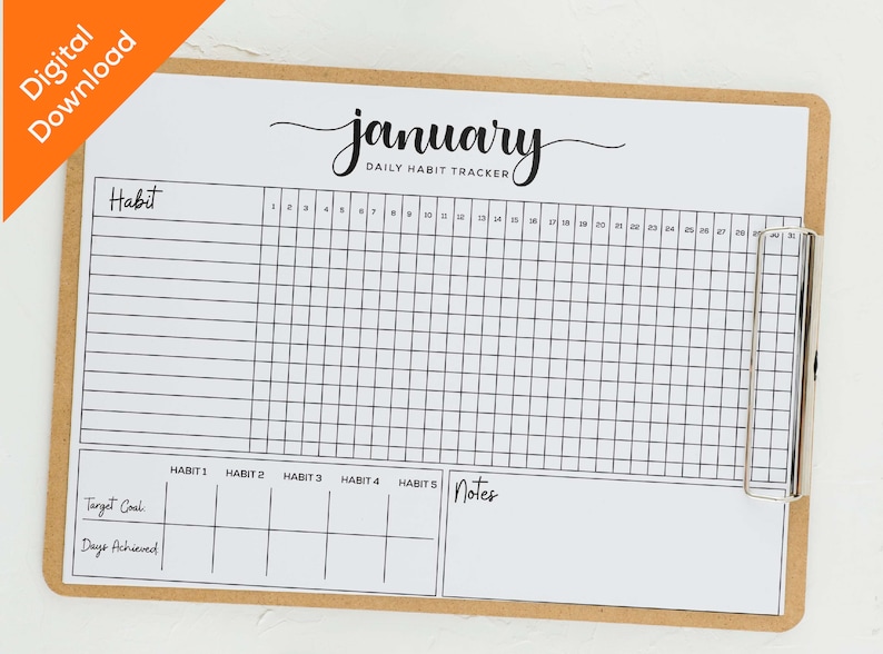 Monthly Habit Tracker Printable Landscape Habit Tracker - Etsy