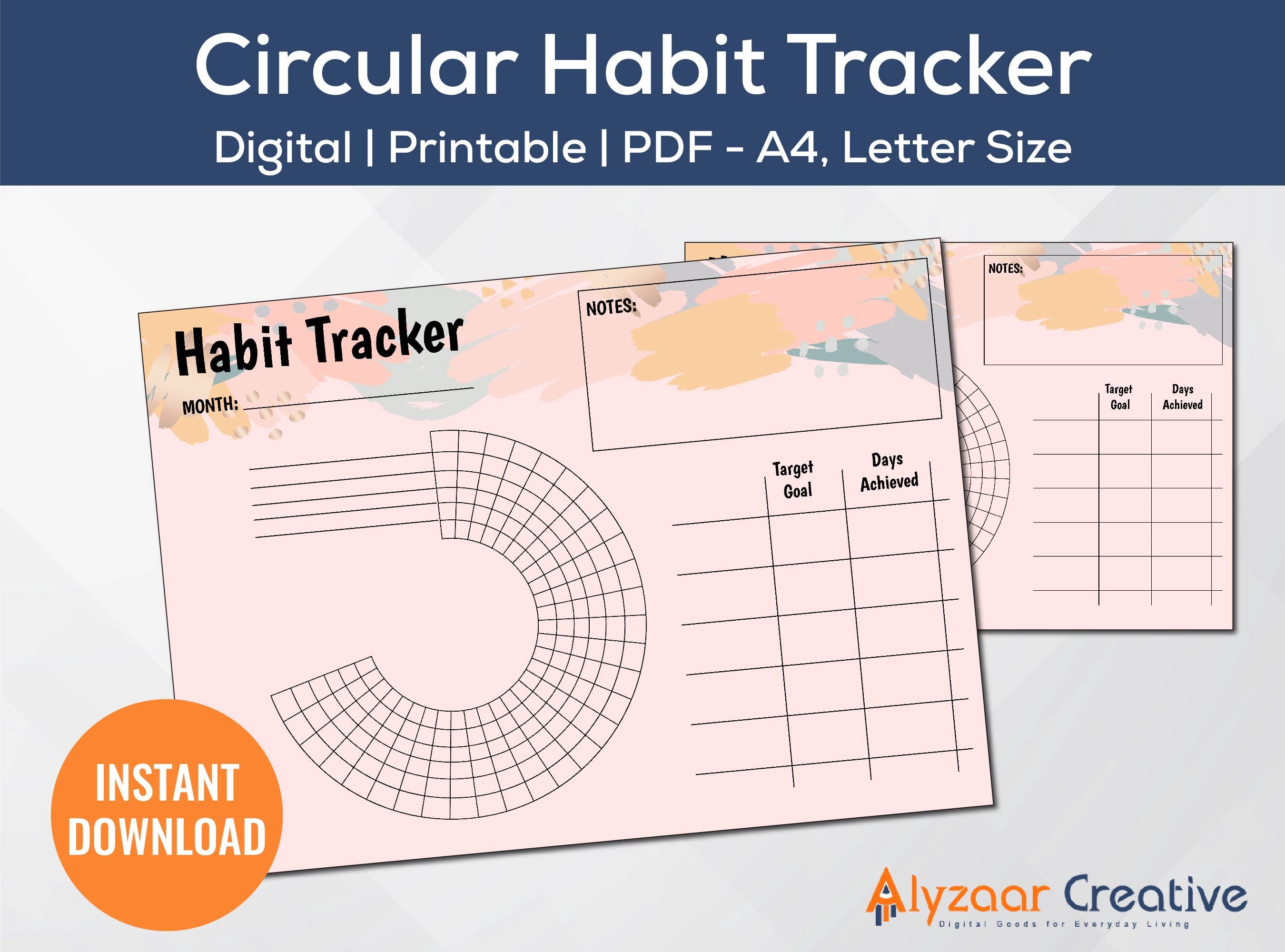 Circle Daily Habit Tracker PDF in Sizes A4, Letter Printable Circle ...
