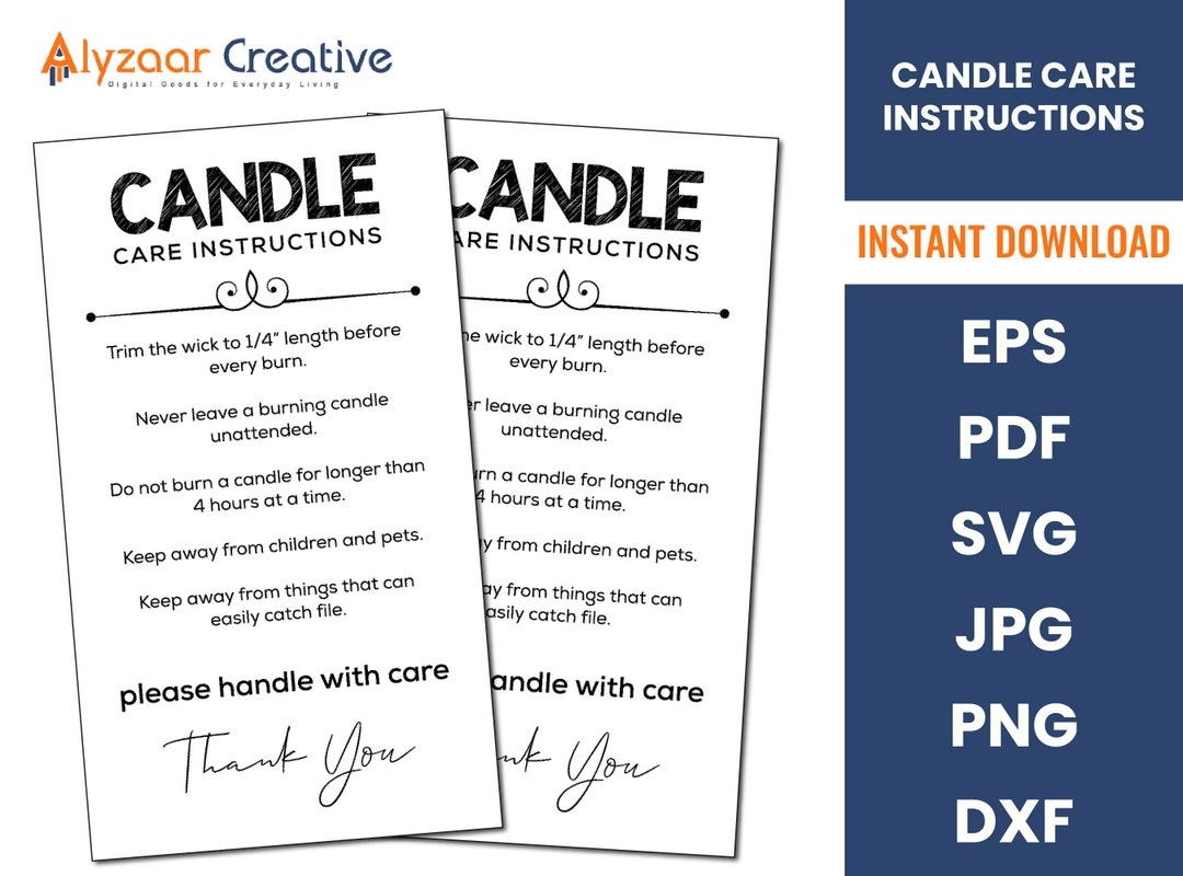 Minimalist Printable Candle Care Instructions Card | Small Business ...