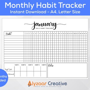 Monthly Habit Tracker Printable Landscape Habit Tracker - Etsy