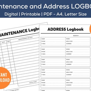 Printable Detailed Address Book Vehicle Maintenance Log Contact List ...