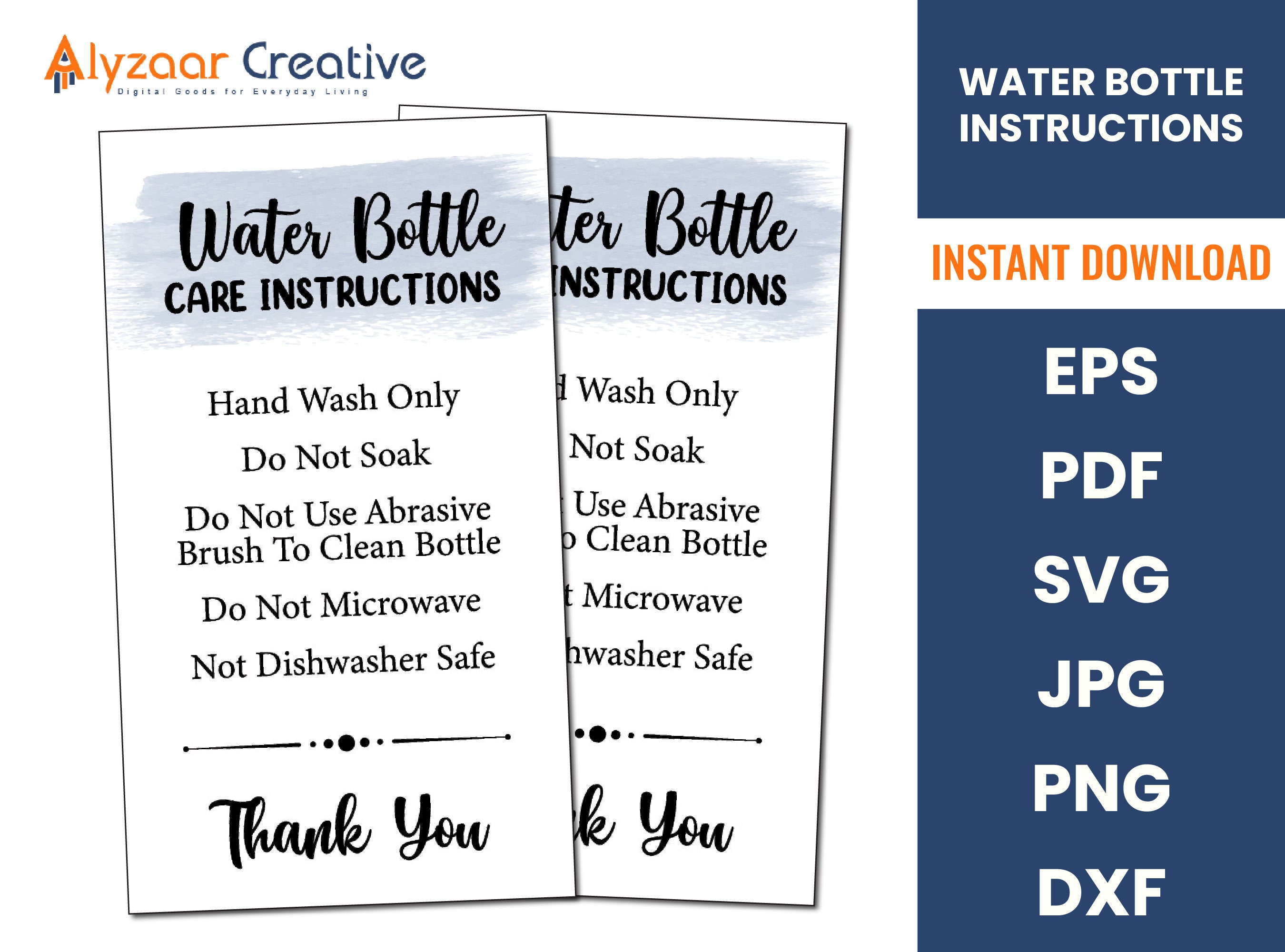 Printable Water Bottle Care Card SVG | Care Card Instructions | Water ...