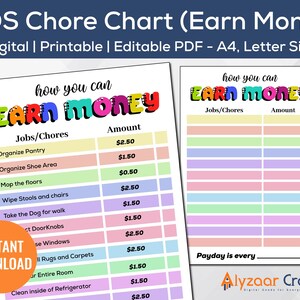 How to Earn Money Chore Chart | Editable Allowance Chart | Chore Chart ...