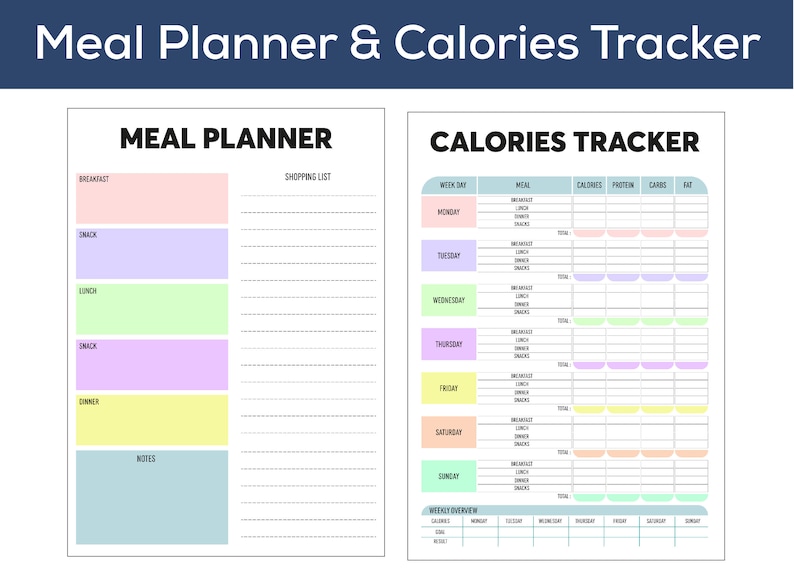 Printable Calorie Tracker & Meal Planner | Calorie Tracker | Monthly ...